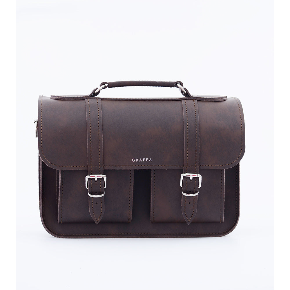 MIDI DARK BROWN - Leather Satchel – GRAFEA