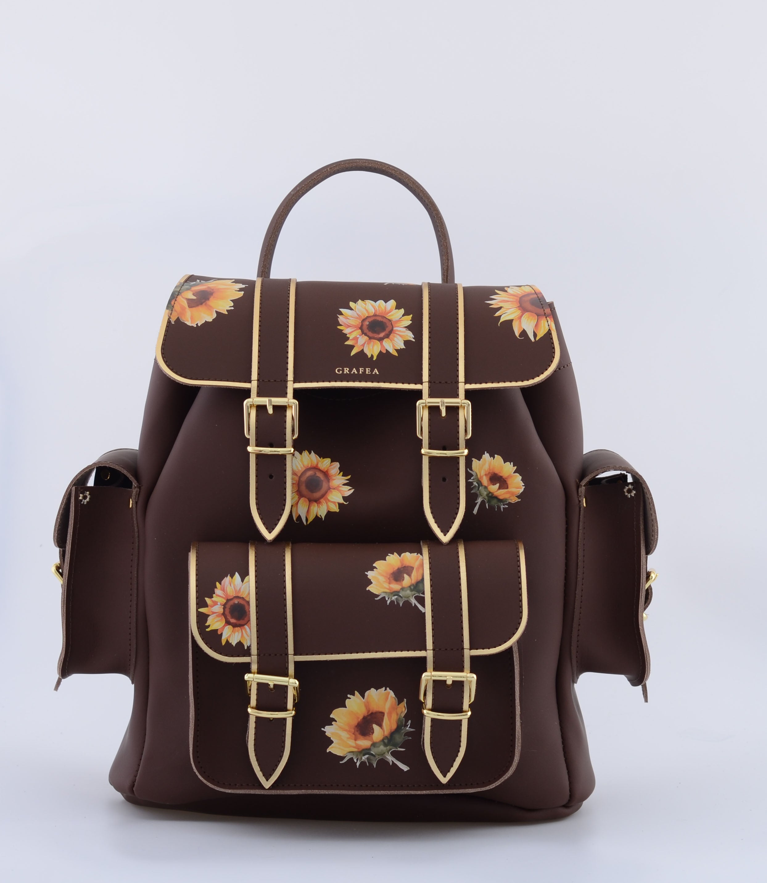 HARI II BROWN SUNFLOWER - Leather Backpack – GRAFEA