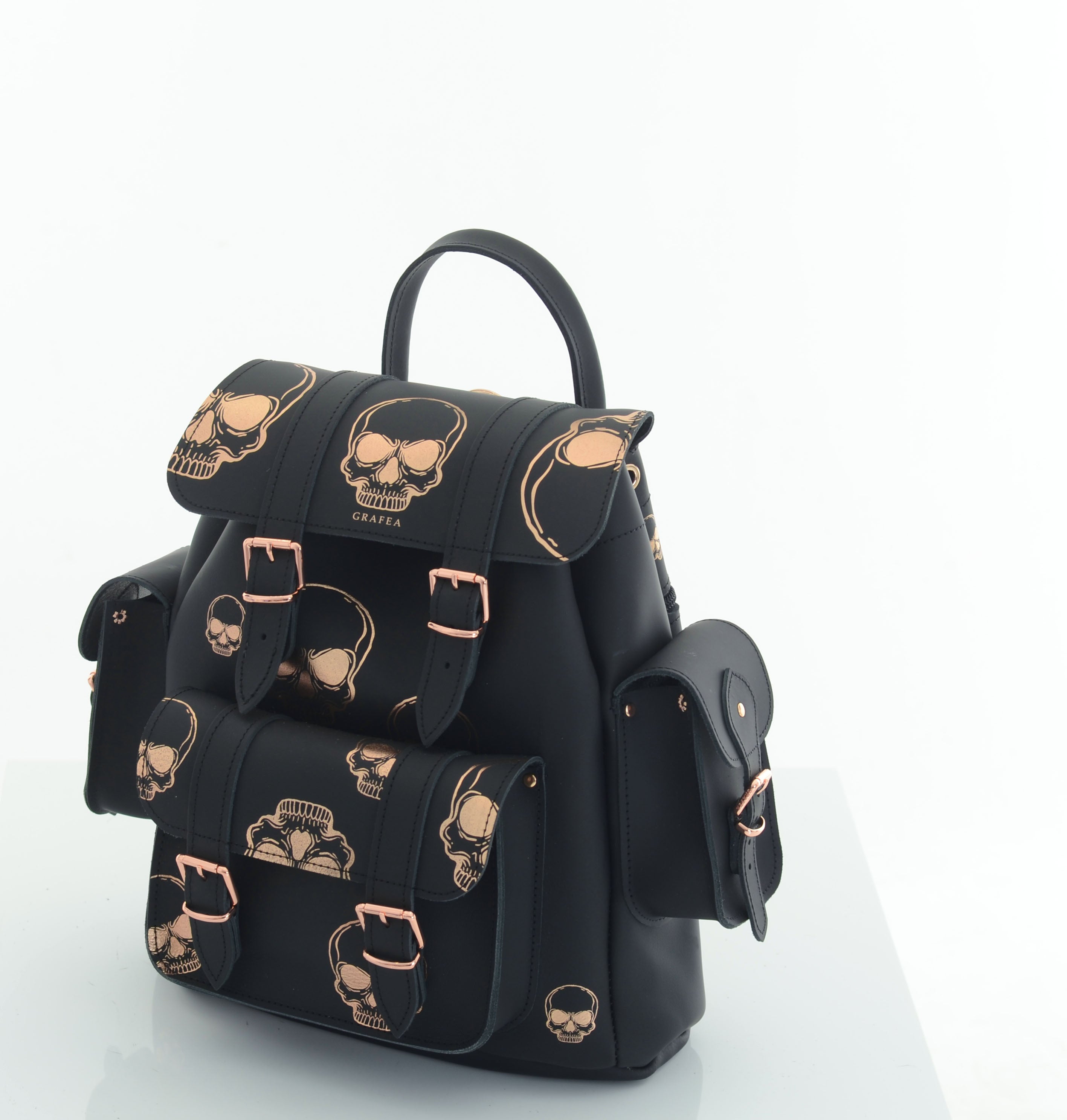 HARI II ROSE GOLD SKULLS - Leather Backpack – GRAFEA
