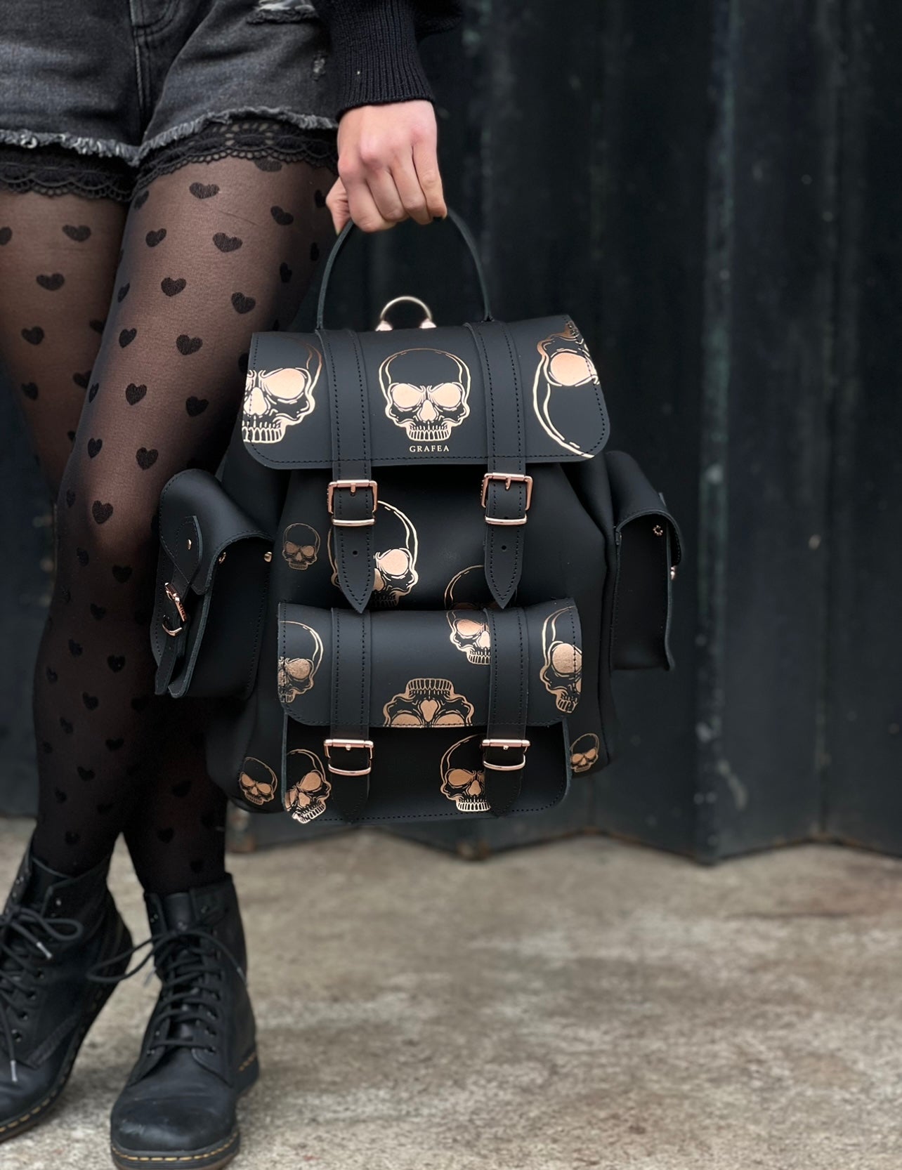 HARI II ROSE GOLD SKULLS - Leather Backpack – GRAFEA
