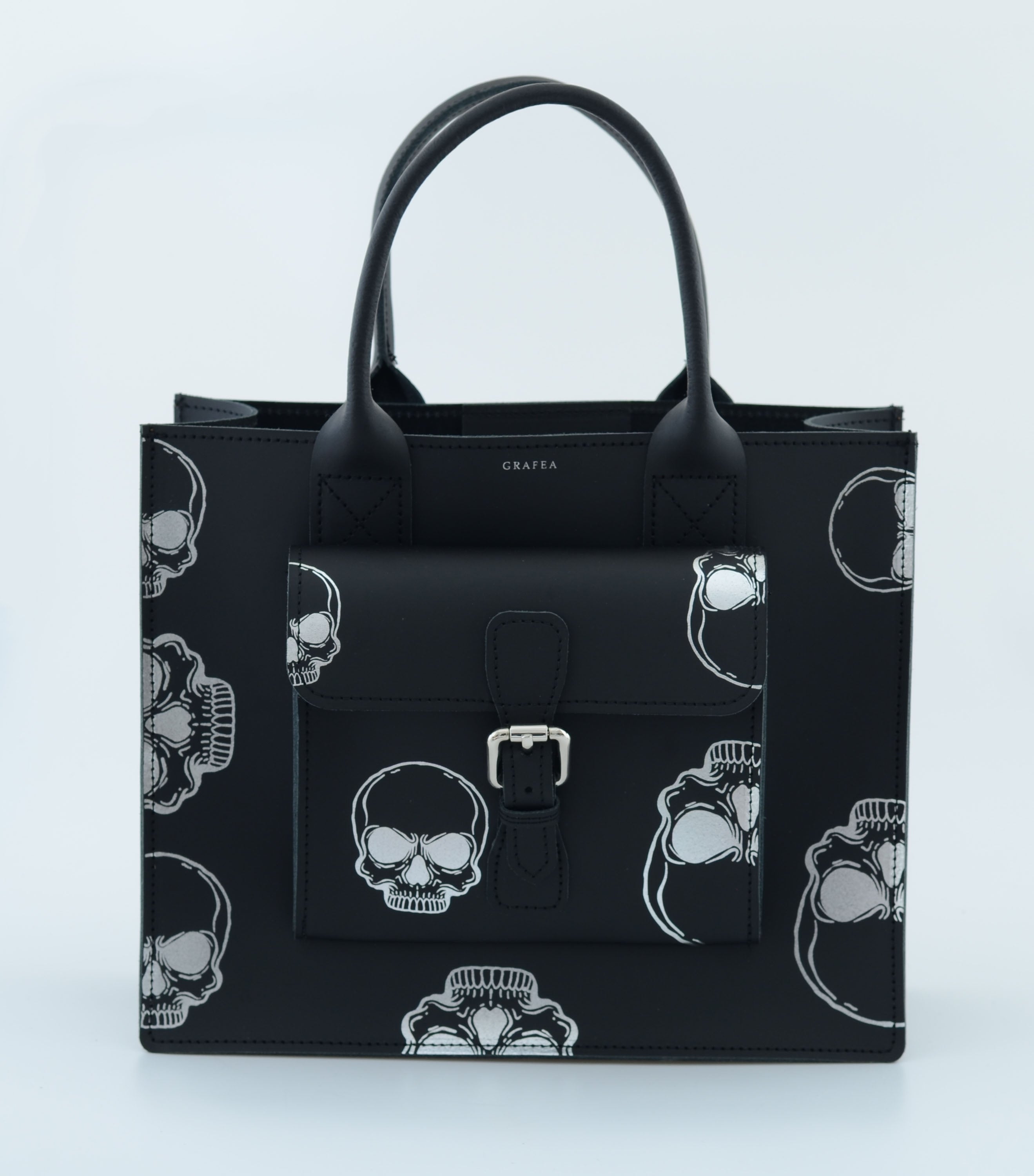 LANA SILVER SKULLS- Leather Tote – GRAFEA