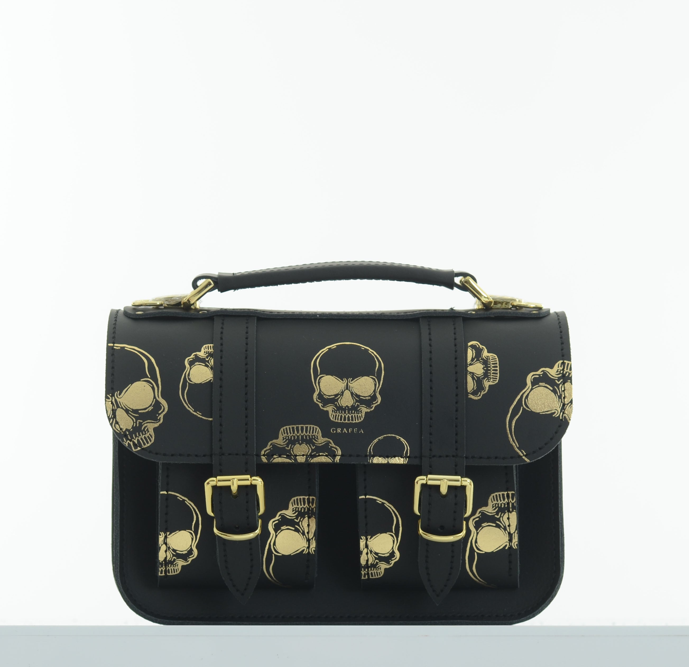 MICRO GOLD SKULLS- Mini Leather Satchel – GRAFEA