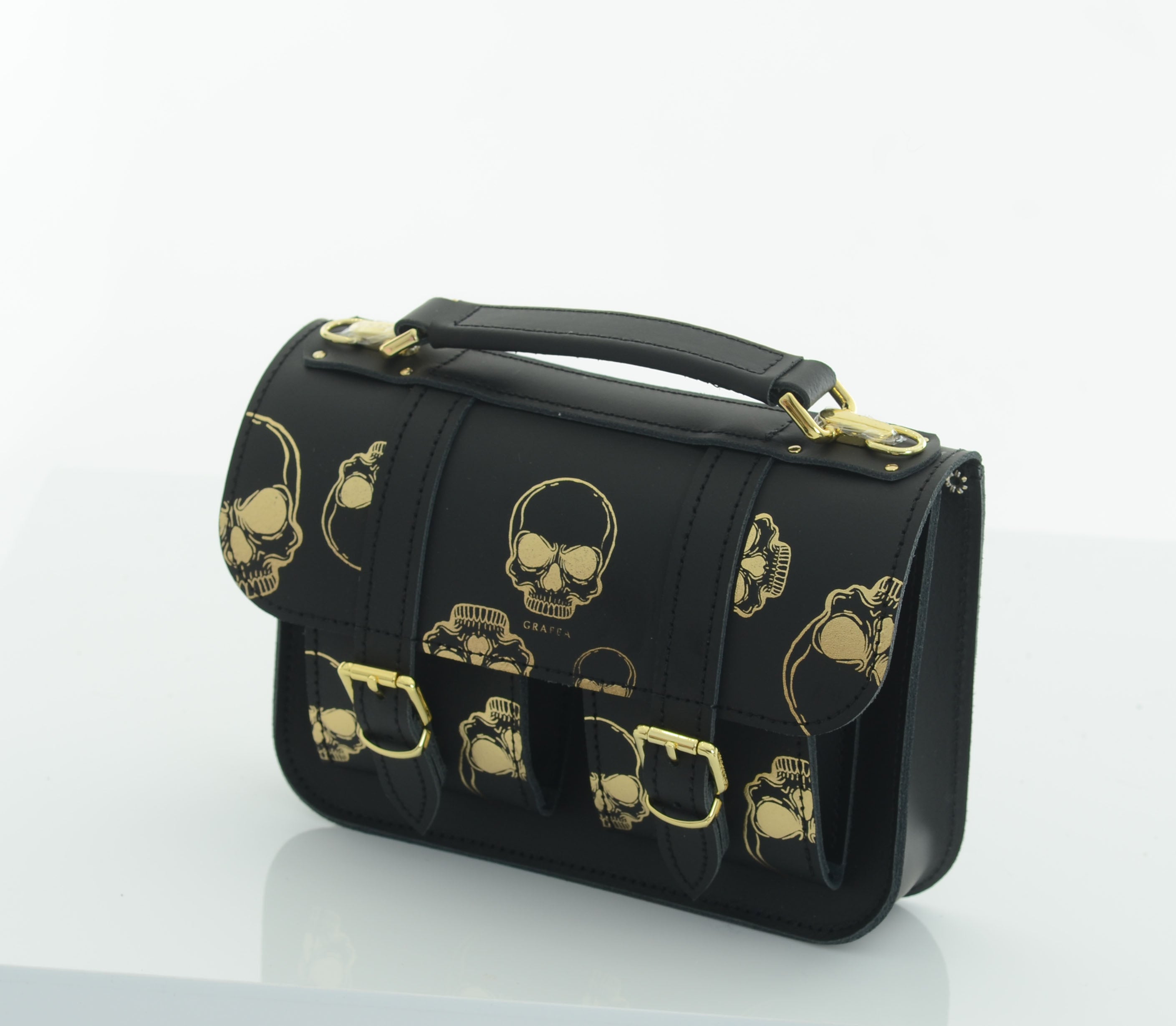 MICRO GOLD SKULLS- Mini Leather Satchel – GRAFEA