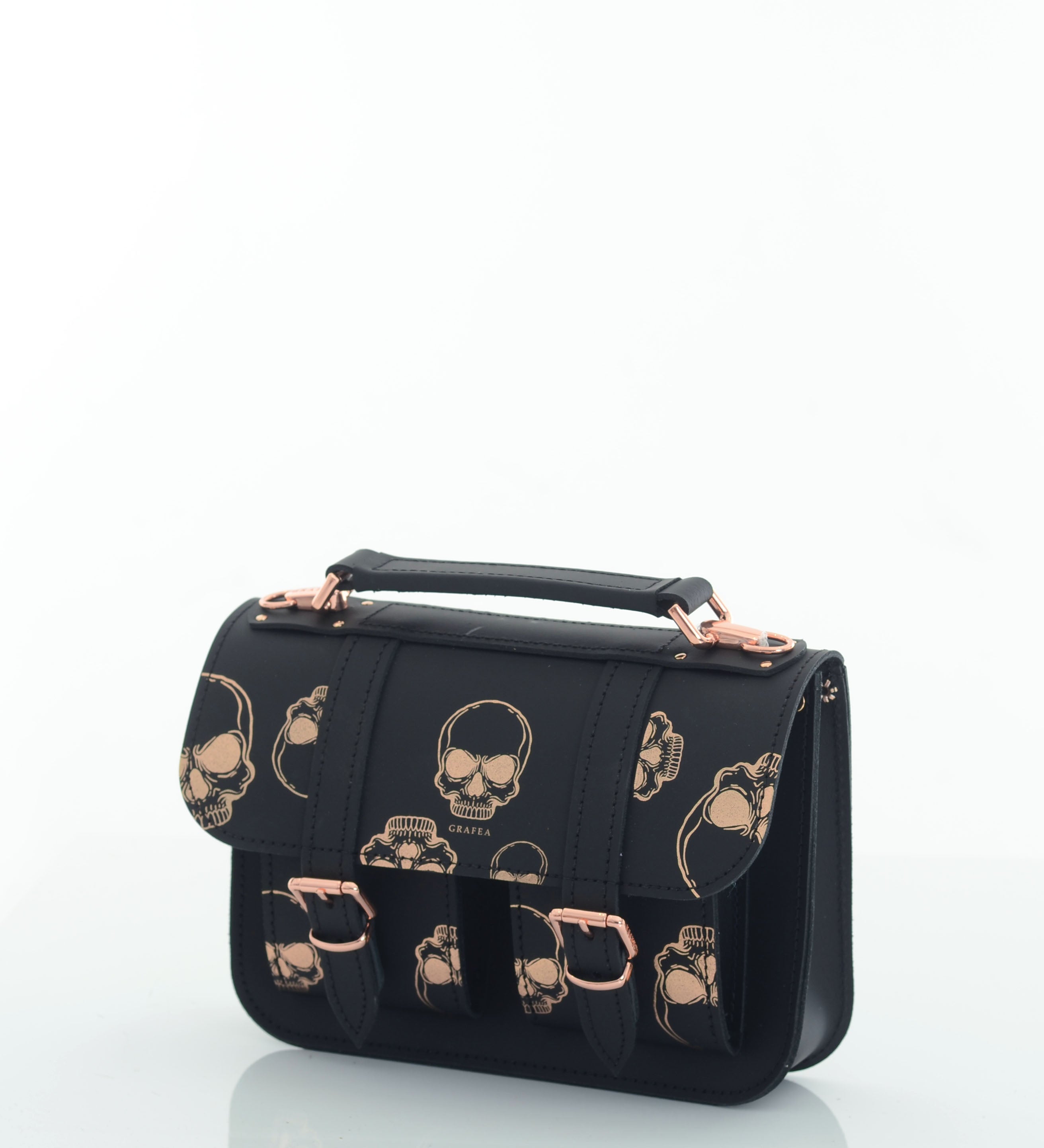 MICRO ROSE GOLD SKULLS- Mini Leather Satchel – GRAFEA