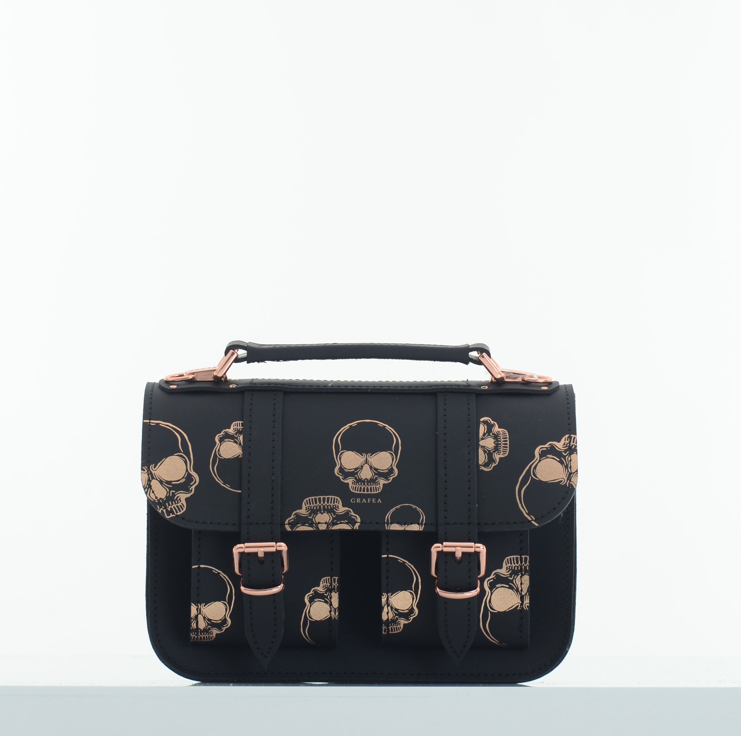MICRO ROSE GOLD SKULLS- Mini Leather Satchel – GRAFEA