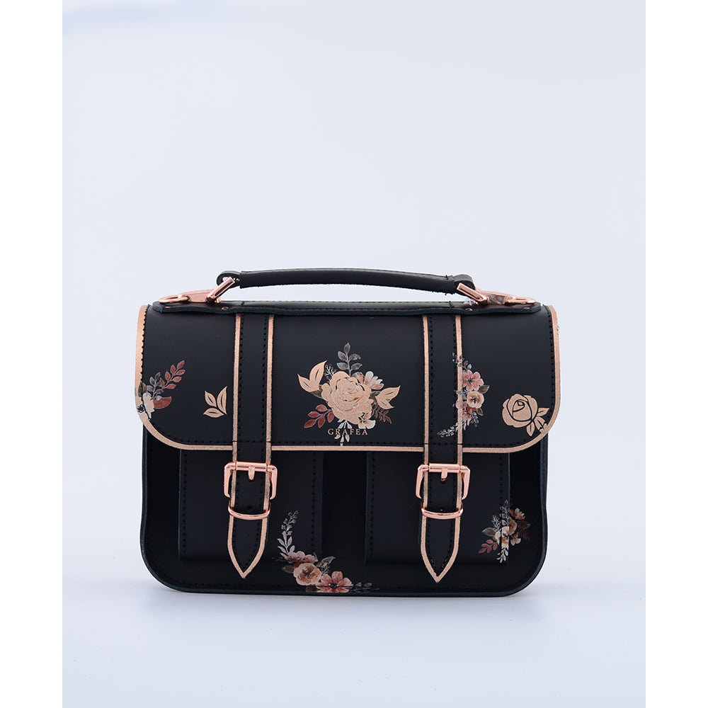 MICRO PORCELAIN BLACK- Mini Leather Satchel – GRAFEA