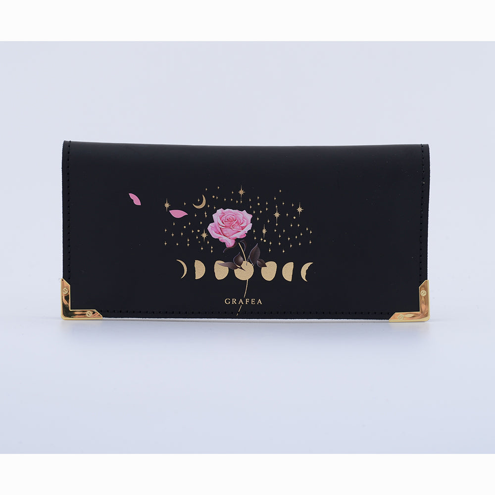 GOLD ROSE MOON WALLET - Black Leather Wallet – GRAFEA