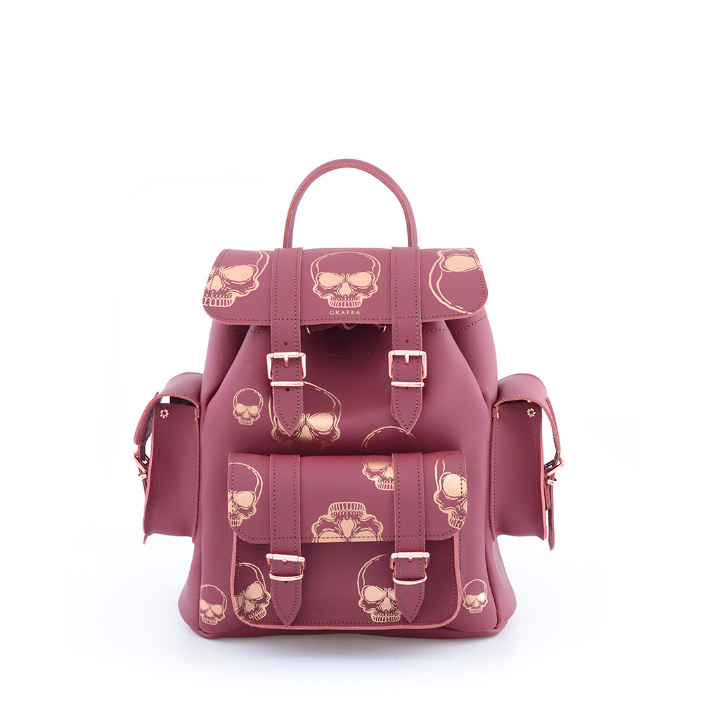 HARI II MULBERRY ROSE GOLD SKULLS - Leather Backpack – GRAFEA