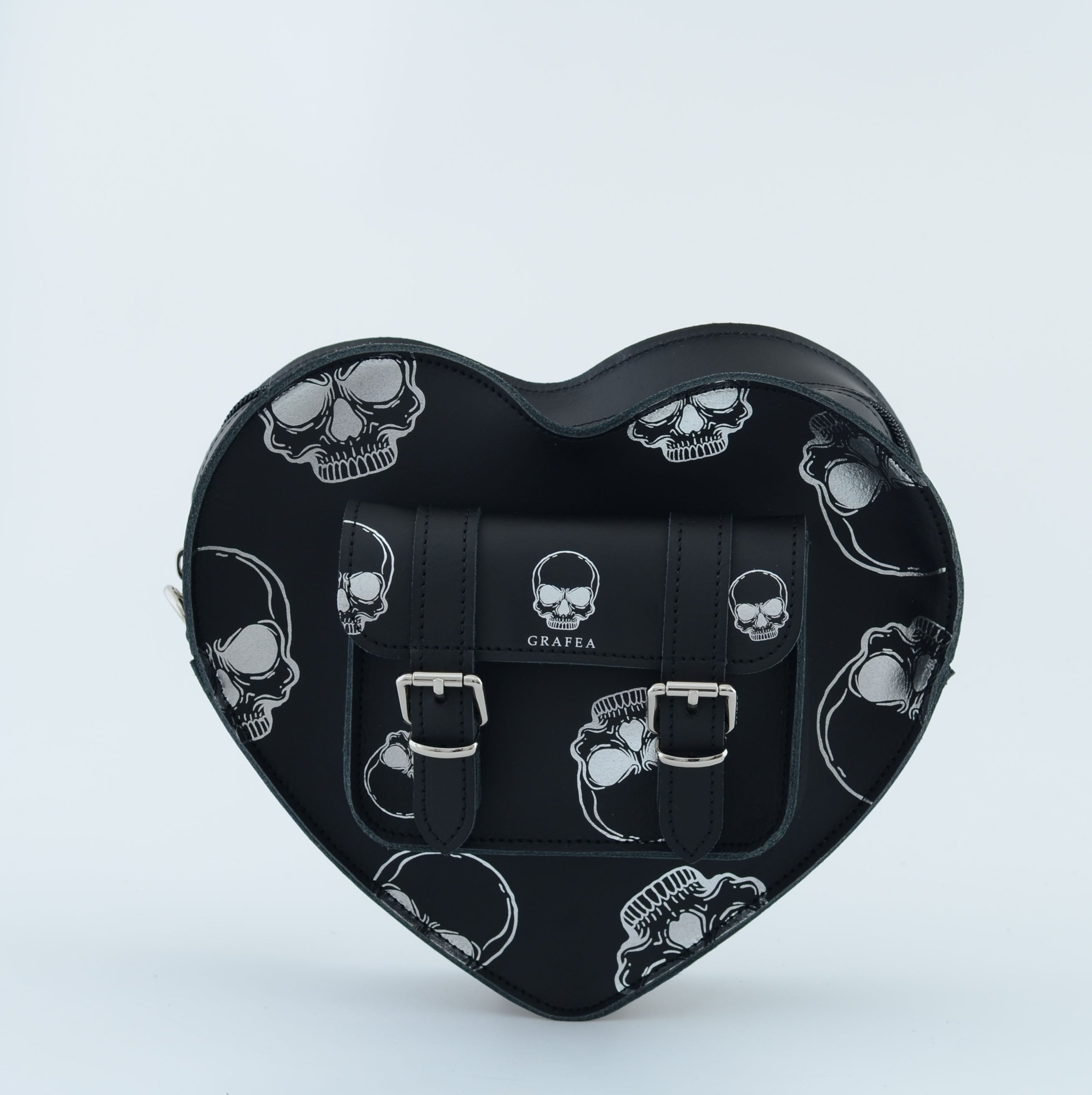 HEART SATCHEL SILVER SKULLS - Mini heart Satchel – GRAFEA