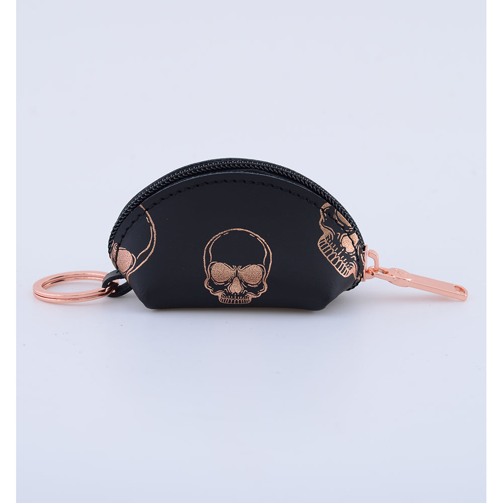 KEYRING PURSE ROSE GOLD SKULLS - Leather keyring purse – GRAFEA