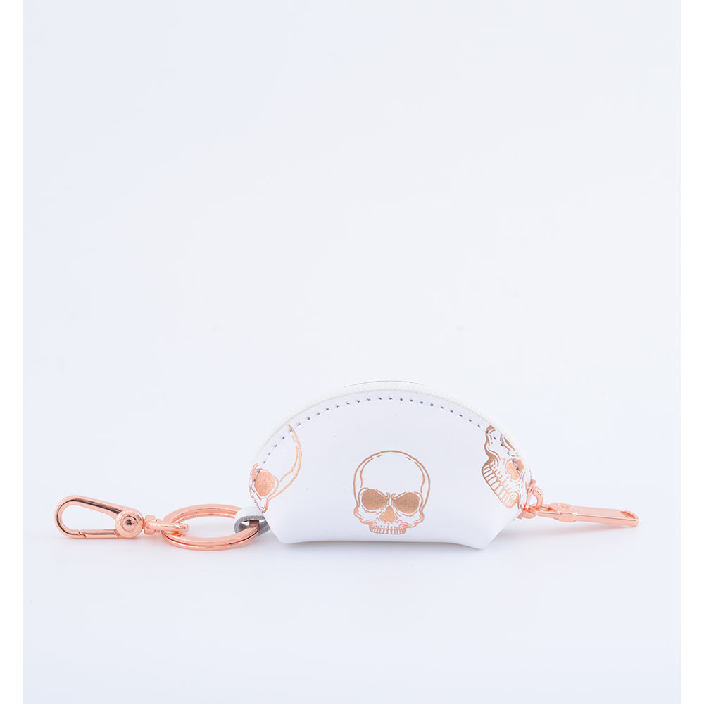 KEYRING PURSE WHITE ROSE GOLD SKULLS - Leather keyring purse – GRAFEA