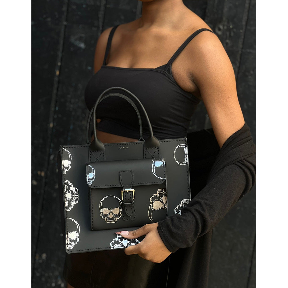 LANA SILVER SKULLS- Leather Tote – GRAFEA