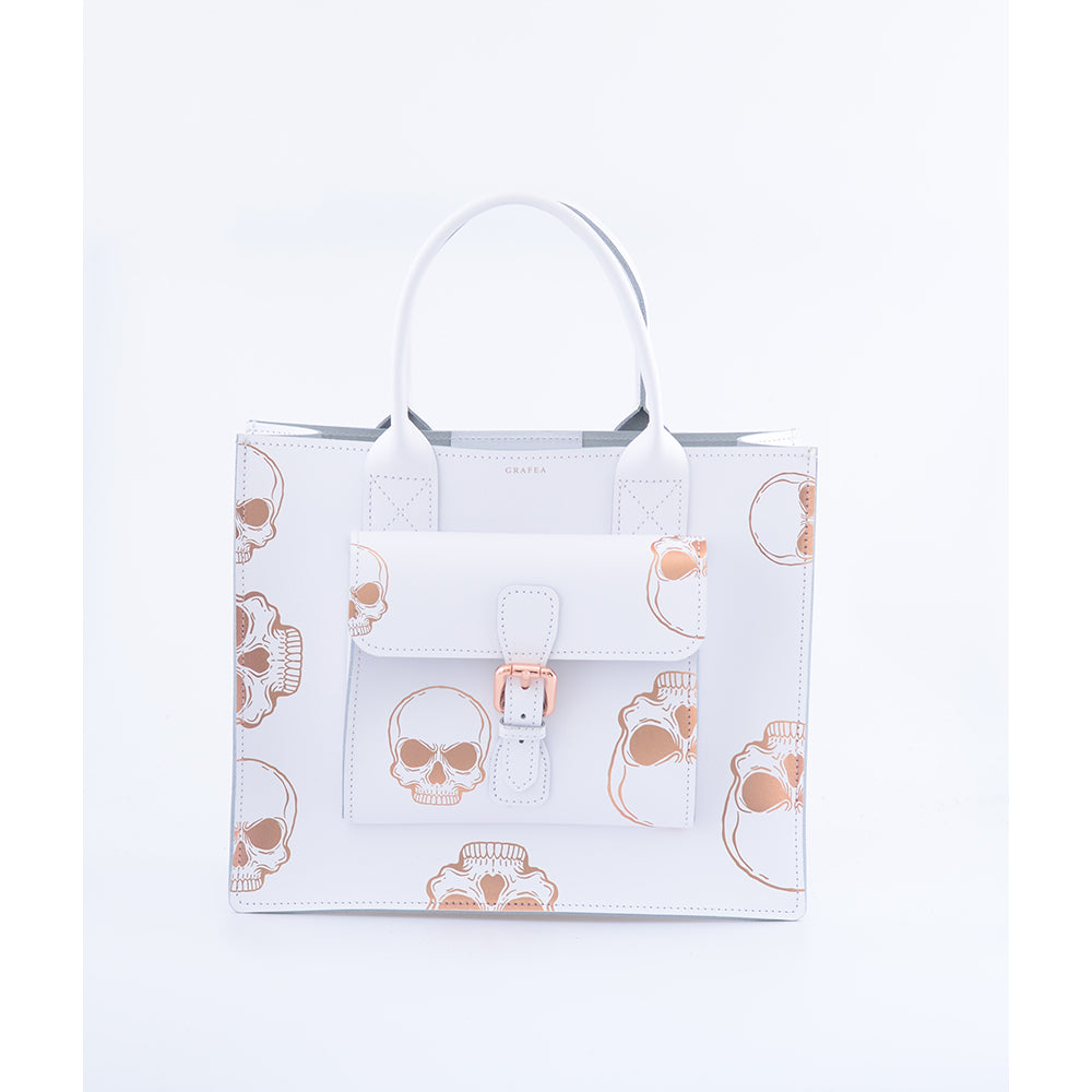 LANA WHITE ROSE GOLD SKULLS Leather Tote – GRAFEA