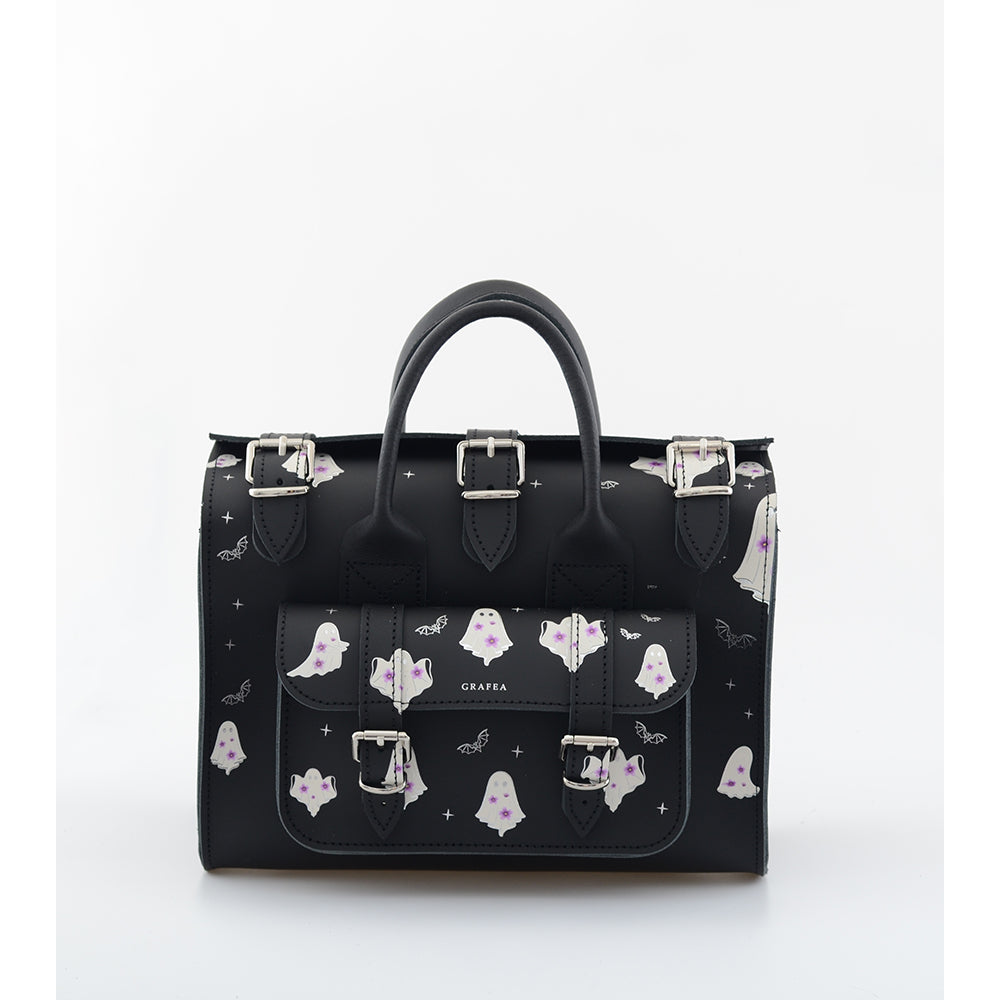 LUNA FLORAL GHOSTS BLACK- Womens Leather Shoulder Bag – GRAFEA