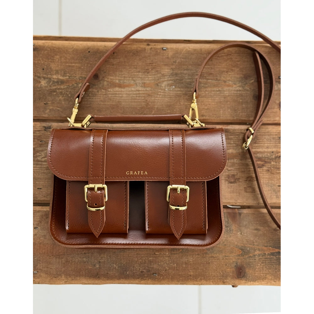 MICRO BROWN- Mini Leather Satchel – GRAFEA