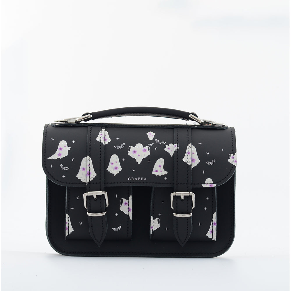 MICRO FLORAL GHOST BLACK- Mini Leather Satchel – GRAFEA
