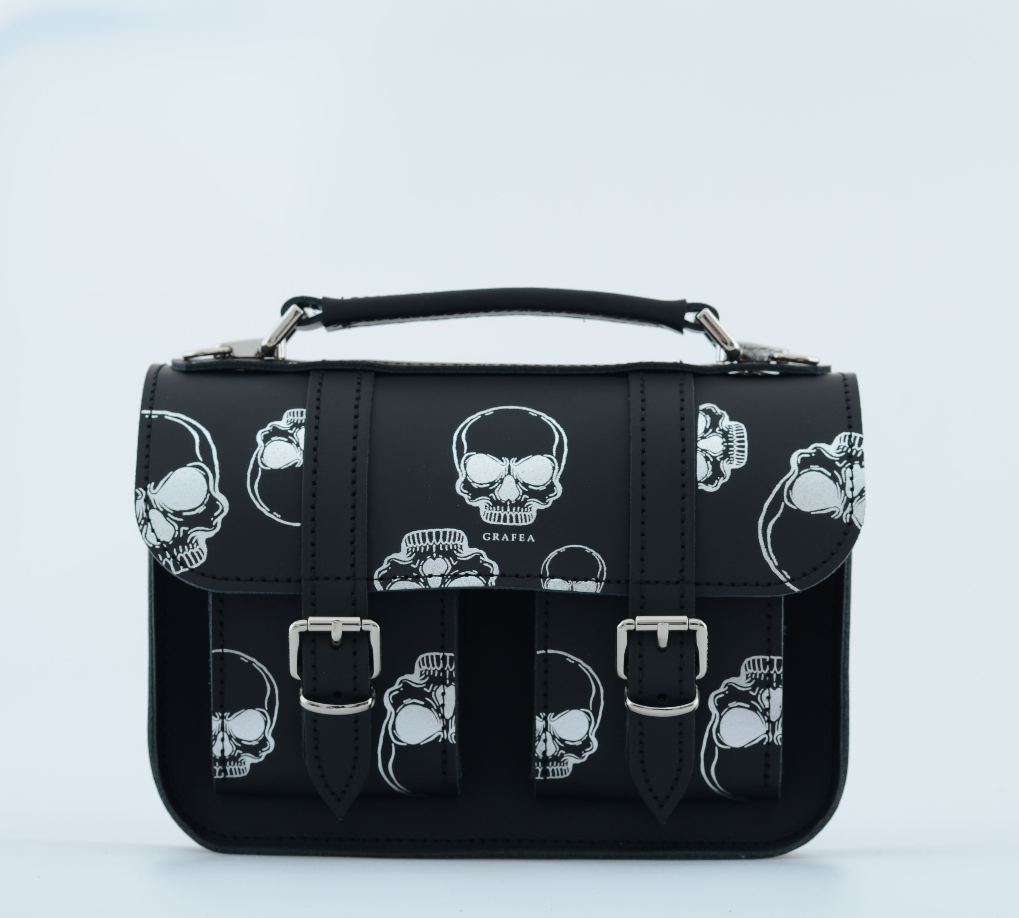 MICRO SILVER SKULLS - Mini Leather Satchel – GRAFEA