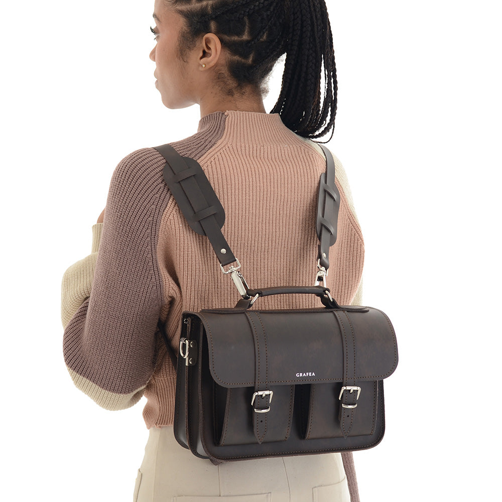 MIDI DARK BROWN - Leather Satchel – GRAFEA