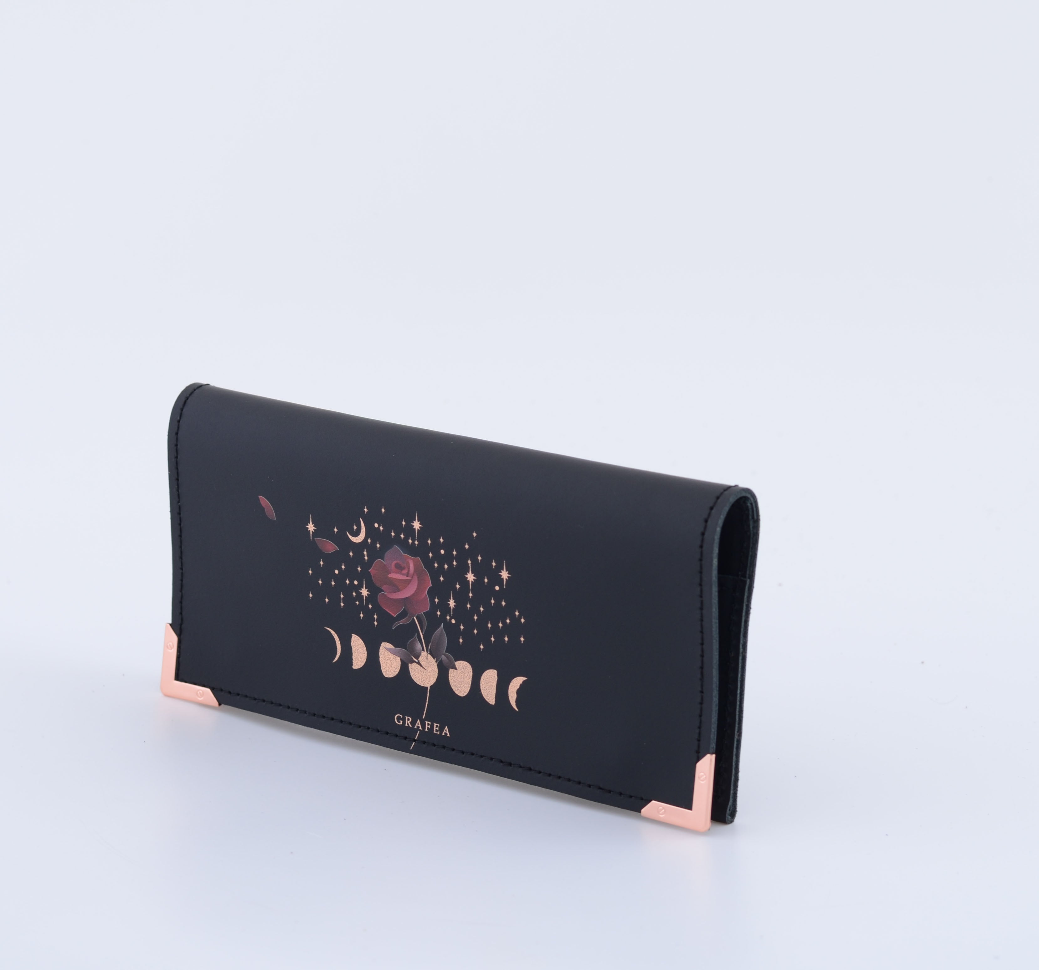 ROSE MOON WALLET - Black Leather Wallet – GRAFEA