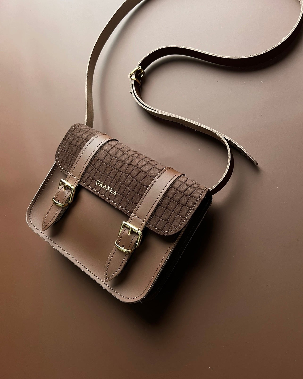 MINI SATCHEL SUEDE BROWN - Mini Leather Satchel – GRAFEA
