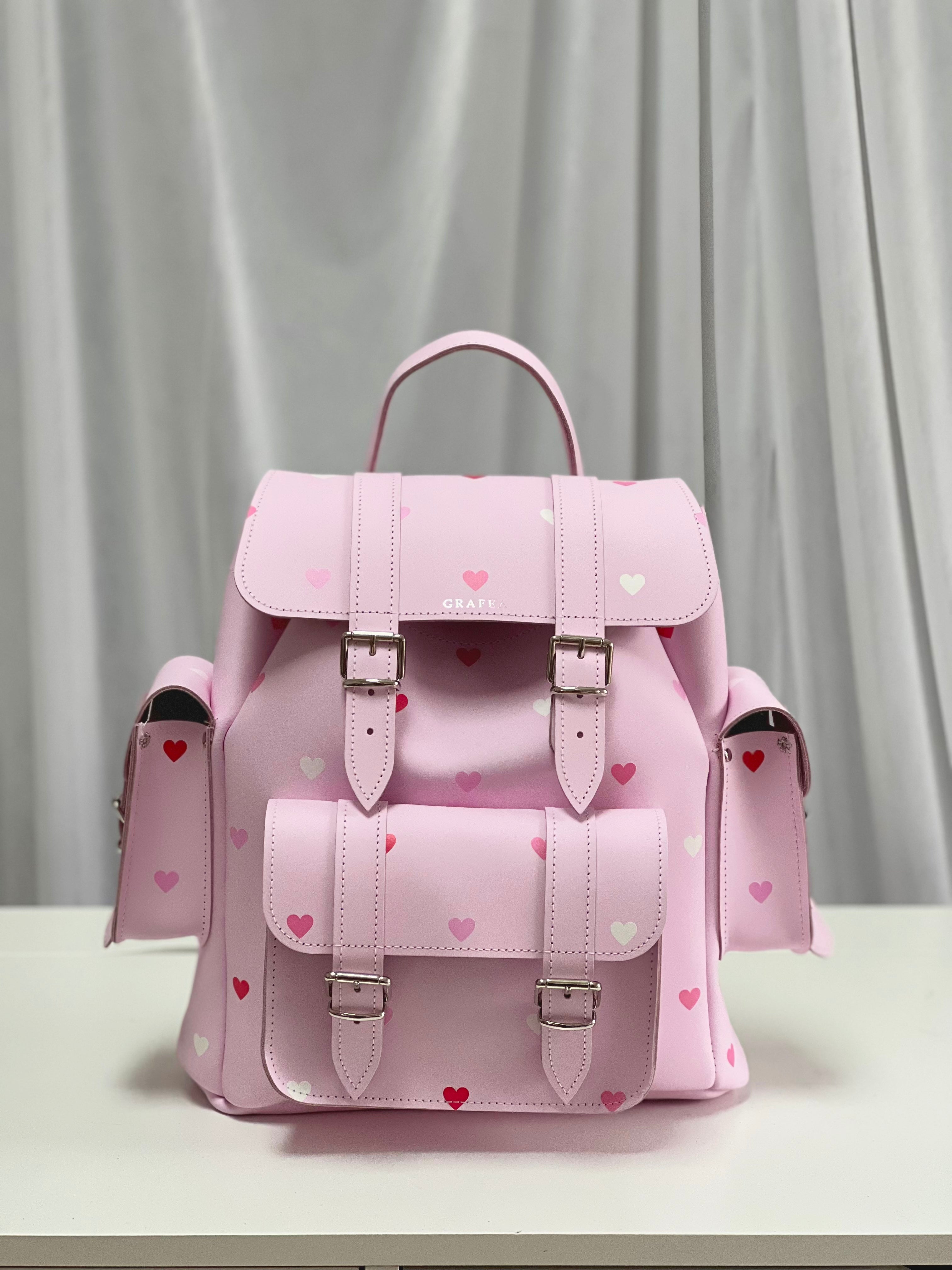 HARI II HEARTS PINK - Leather Backpack – GRAFEA