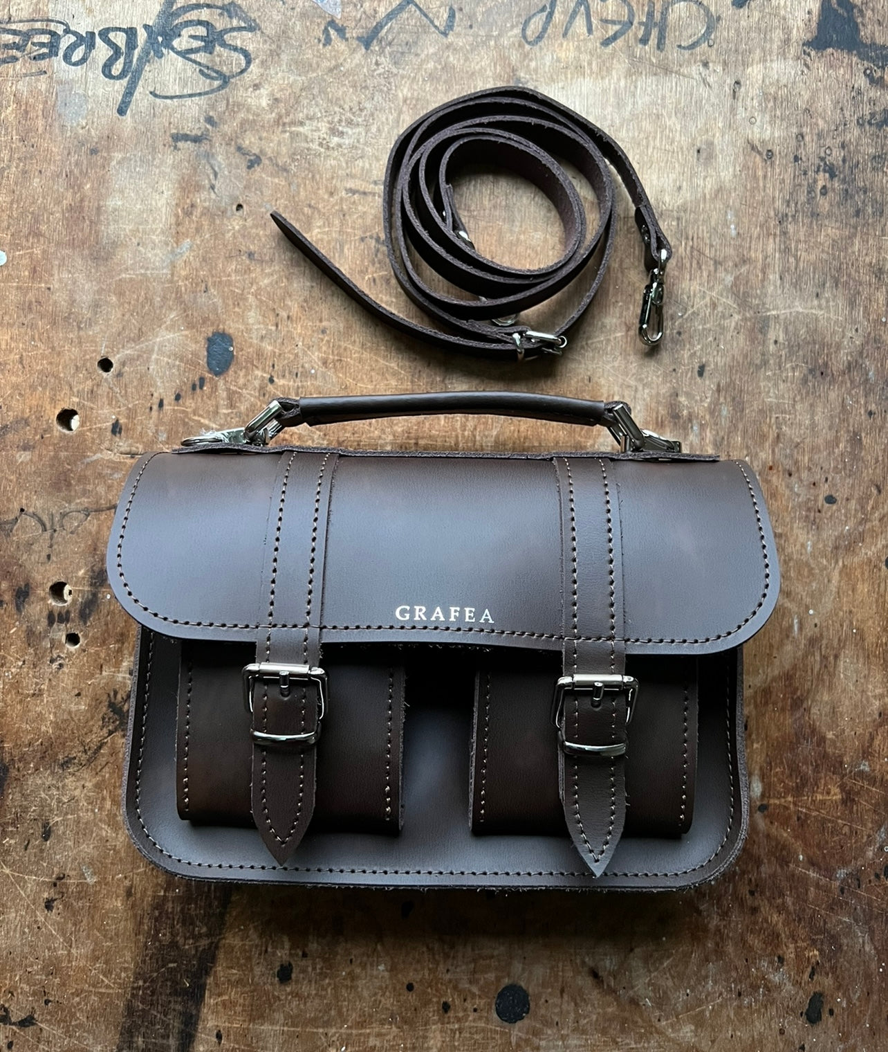 MICRO DARK BROWN - Mini Leather Satchel – GRAFEA