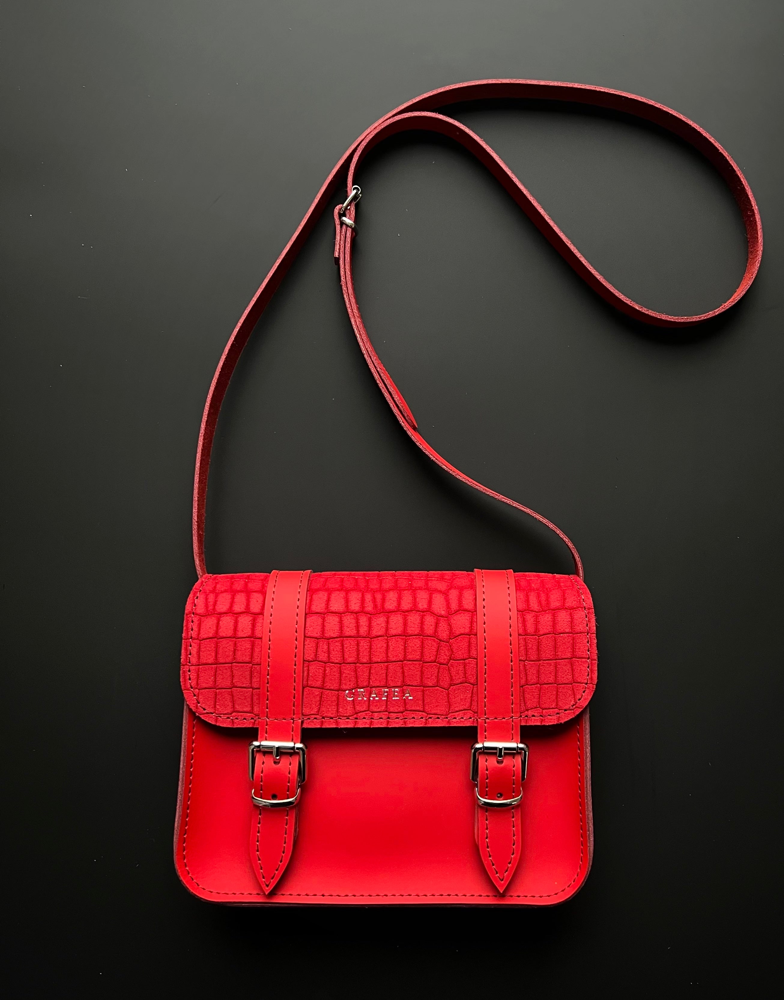 MINI SATCHEL SUEDE RED- Mini Leather Satchel – GRAFEA