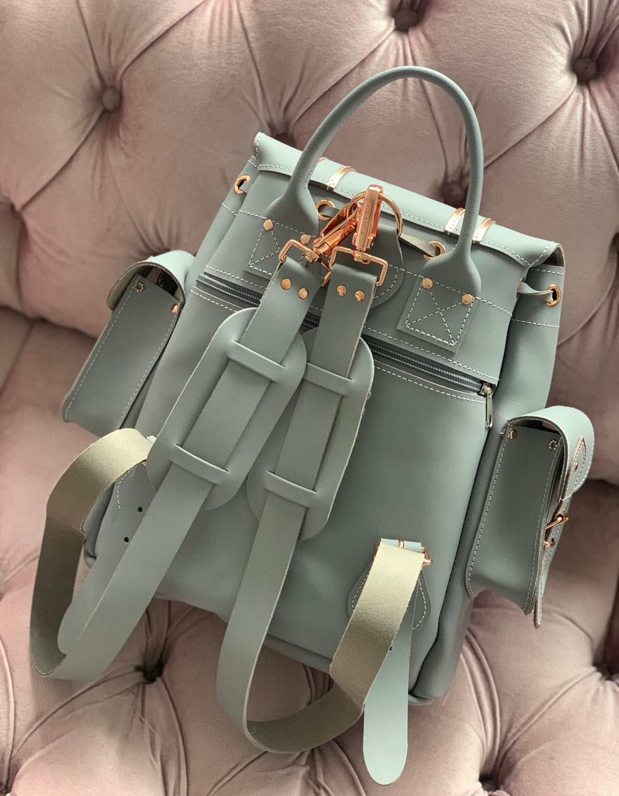 HARI II GREY AND ROSE GOLD- Leather Backpack – GRAFEA