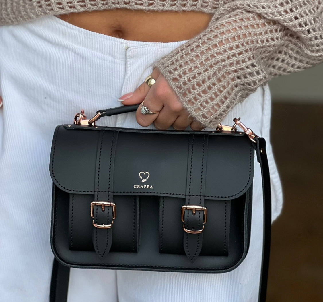 MICRO ROSE GOLD HEART - Mini Leather Satchel – GRAFEA