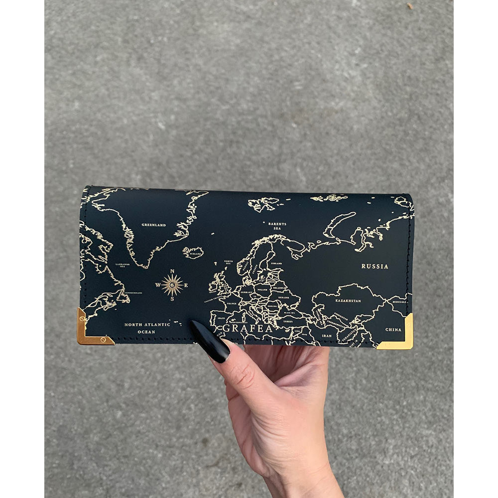 GOLDEN ATLAS WALLET - Black Leather Wallet – GRAFEA